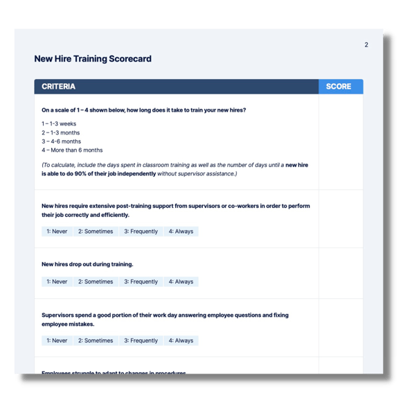 New Hire Training Self-Assessment Scorecard Download | ScreenSteps